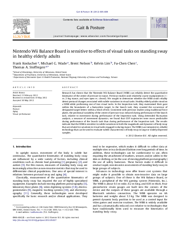 (PDF) Nintendo Wii Balance Board is sensitive to effects of visual ...