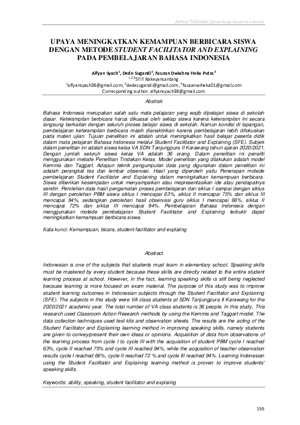 (PDF) Upaya Meningkatkan Kemampuan Berbicara Siswa Dengan Metode ...