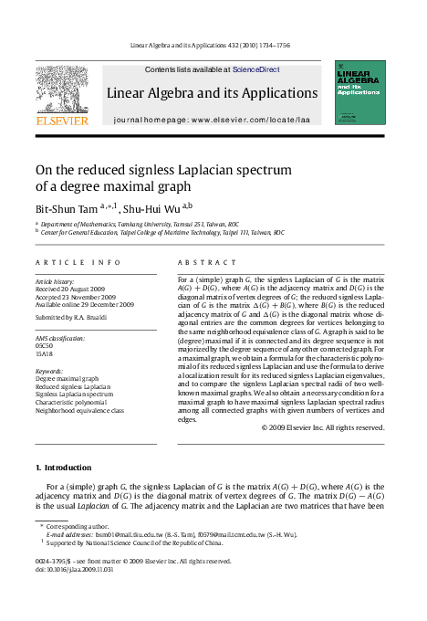 (PDF) On the reduced signless Laplacian spectrum of a degree maximal graph