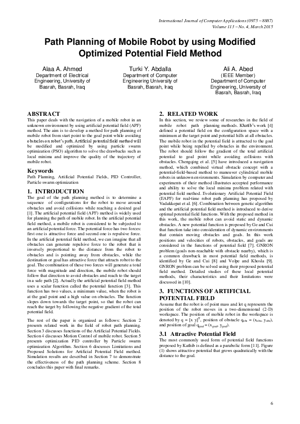 Pdf Path Planning Of Mobile Robot By Using Modified Optimized Potential Field Method
