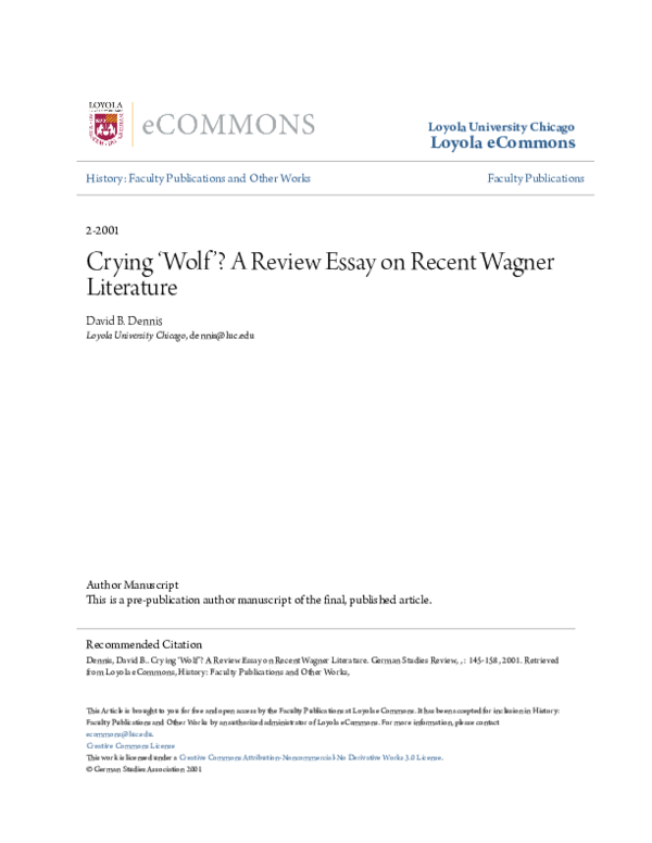 (PDF) Crying "Wolf"? A Review Essay on Recent Wagner Literature