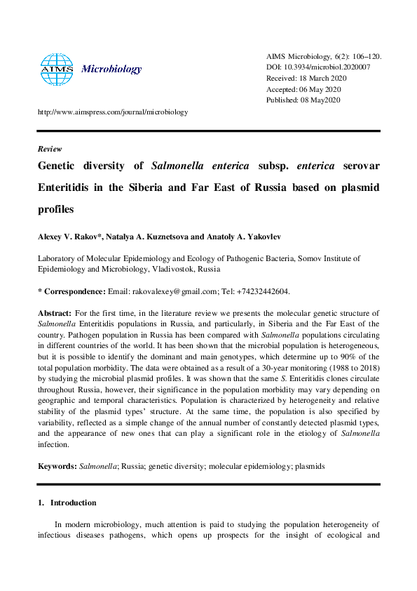 (PDF) Genetic diversity of Salmonella enterica subsp. enterica serovar ...