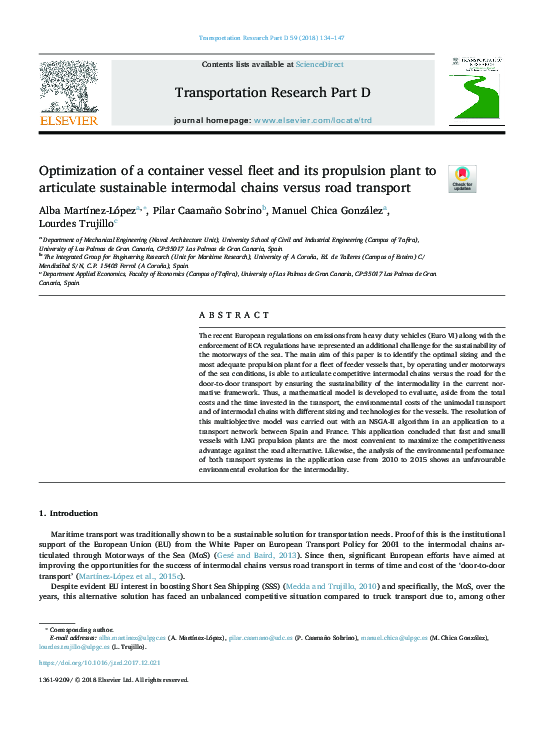 (PDF) Optimization of a container vessel fleet and its propulsion plant to articulate ...