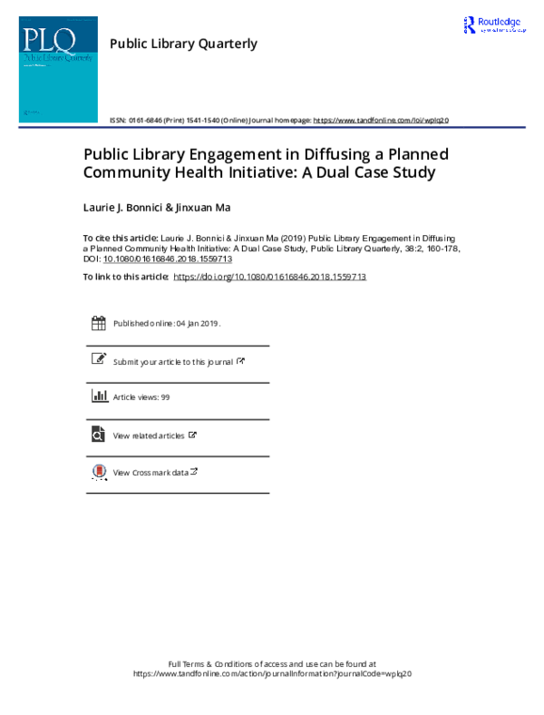 (PDF) Public Library Engagement in Diffusing a Planned Community Health Initiative: A Dual Case ...