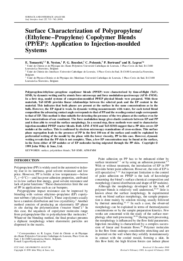 (PDF) Surface characterization of polypropylene/(ethylene–propylene ...