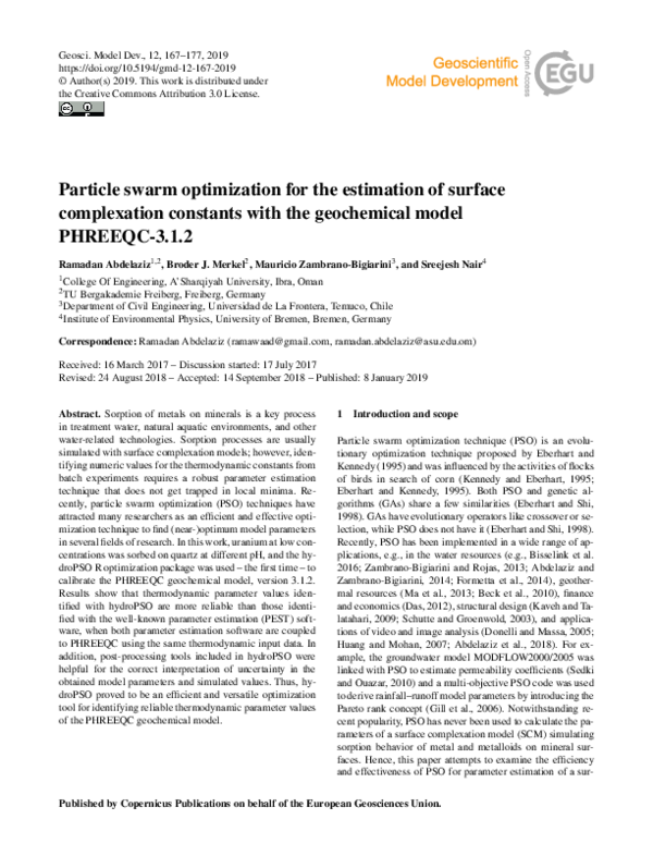 (PDF) Particle Swarm Optimization for Surface complexation with the PHREEQC geochemical model