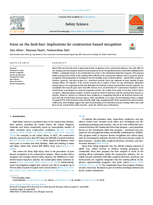 (PDF) Focus on the fatal-four: Implications for construction hazard ...