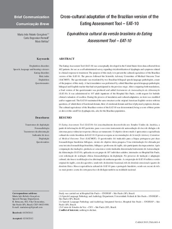 (PDF) Cross-cultural adaptation of the Brazilian version of the Eating ...