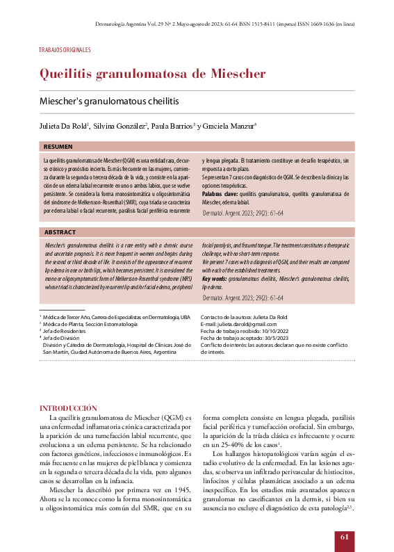 (PDF) Queilitis granulomatosa de Miescher | Julieta Da Rold - Academia.edu