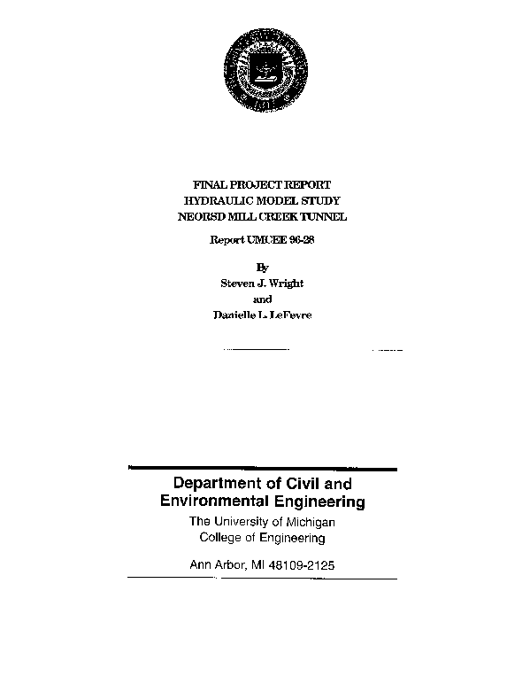 (PDF) Final Project Report: Hydraulic Model Study NEORSD Mill Creek Tunnel