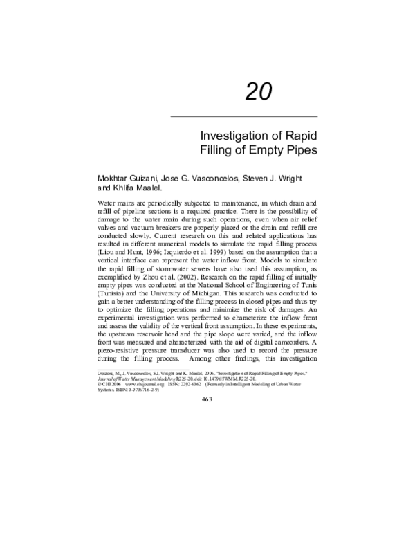 (PDF) Investigation of Rapid Filling of Empty Pipes