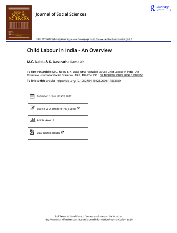 (PDF) Child Labour in India - An Overview