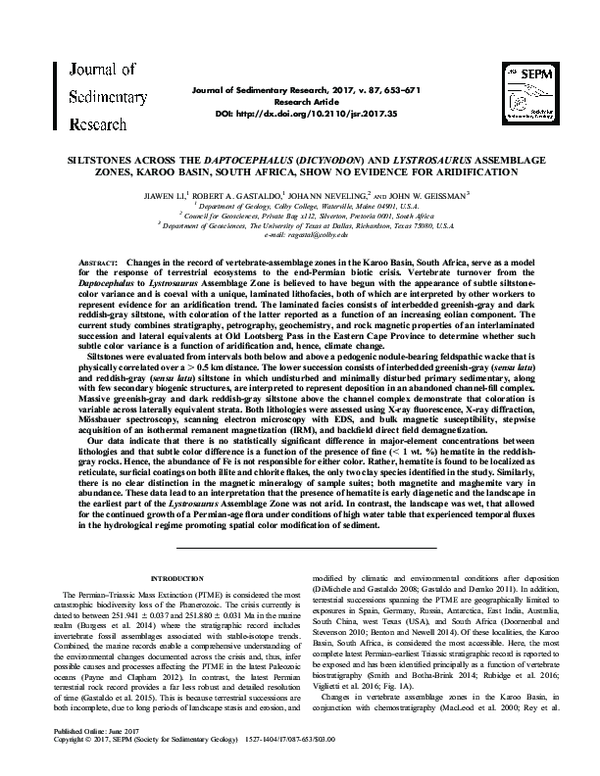 (PDF) Siltstones Across the Daptocephalus ( Dicynodon ) and ...