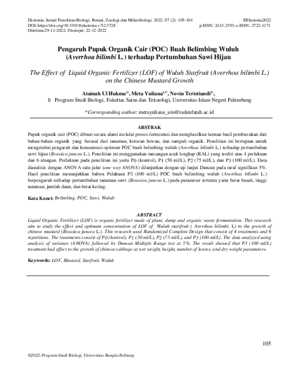 (PDF) Pengaruh Pupuk Organik Cair (POC) Buah Belimbing Wuluh (Averrhoa bilimbi L.) terhadap ...