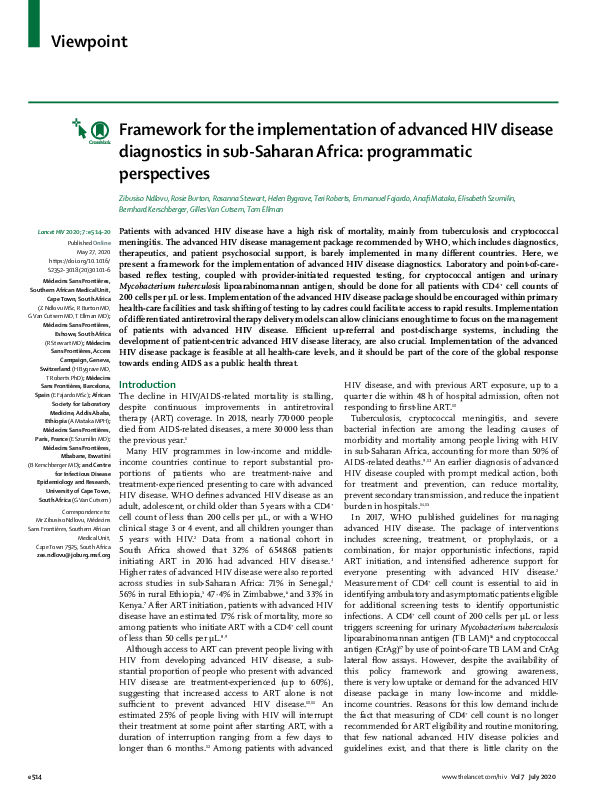 (PDF) Framework for the implementation of advanced HIV disease ...