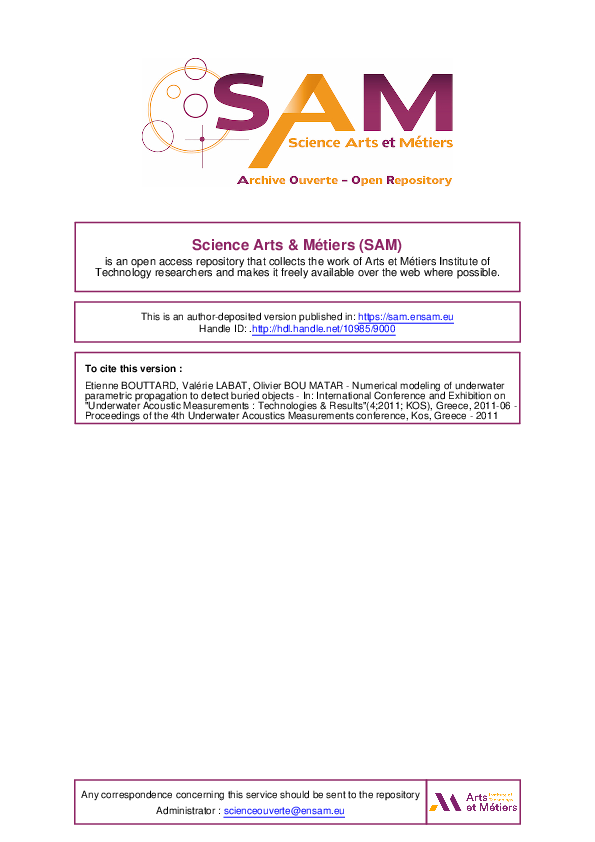 Pdf Numerical Modeling Of Underwater Parametric Propagation To Detect