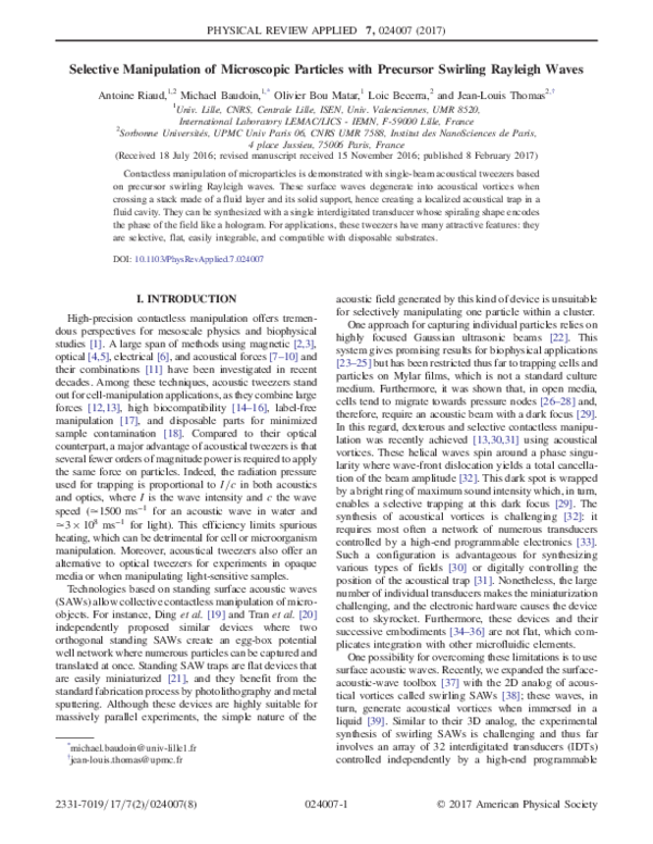 (PDF) Selective Manipulation of Microscopic Particles with Precursor ...