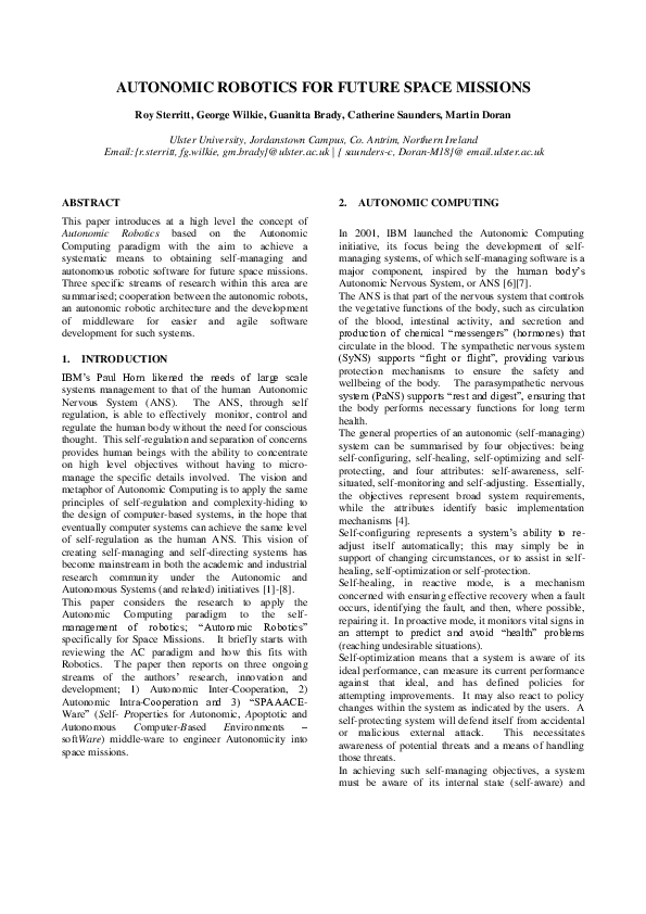 (PDF) Autonomic Robotics for Future Space Missions