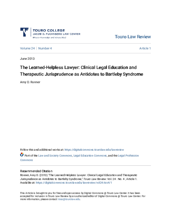 (PDF) The Learned-Helpless Lawyer: Clinical Legal Education and ...