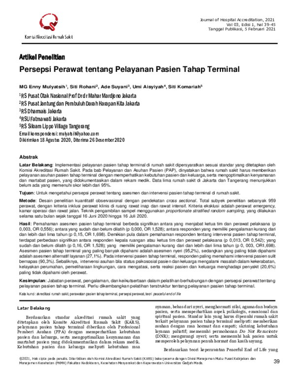 (PDF) Persepsi Perawat tentang Pelayanan Pasien Tahap Terminal