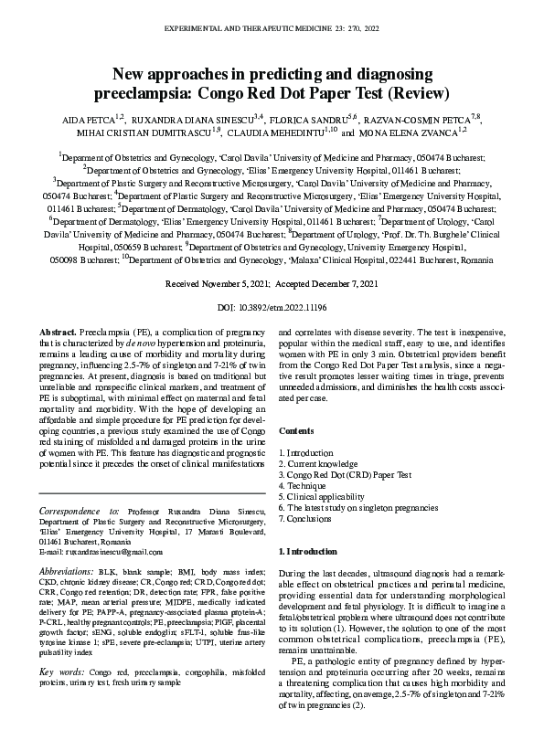 (PDF) New approaches in predicting and diagnosing preeclampsia: Congo ...