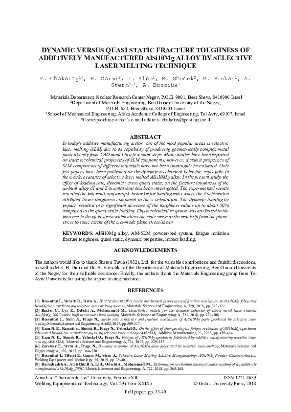 (PDF) Dynamic Versus Quasi Static Fracture Toughness of Additively Manufactured AlSi10Mg Alloy ...