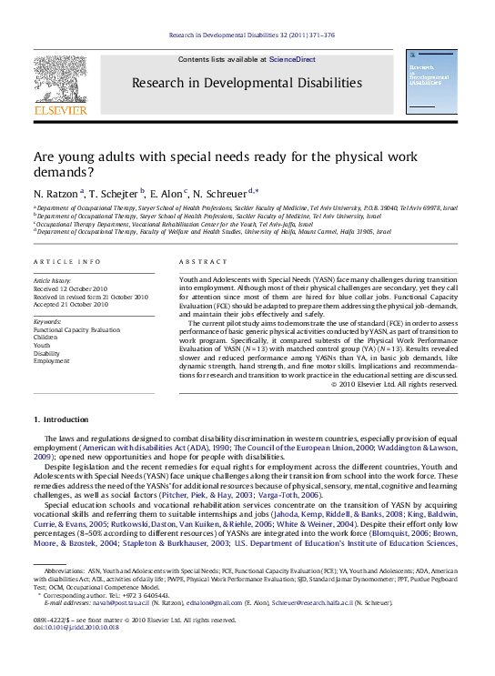 (PDF) Are young adults with special needs ready for the physical work ...
