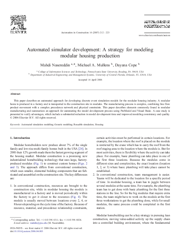 (PDF) Automated Simulation for Modular Housing Production