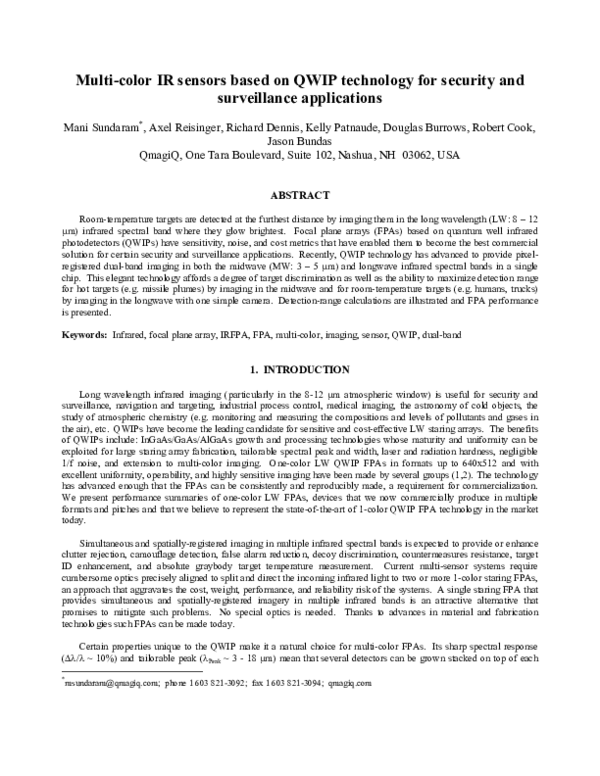 (PDF) Multi-color IR sensors based on QWIP technology for security and ...