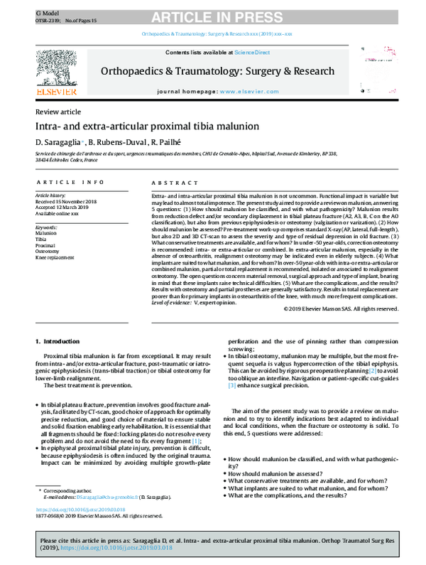 (PDF) Intra- and extra-articular proximal tibia malunion