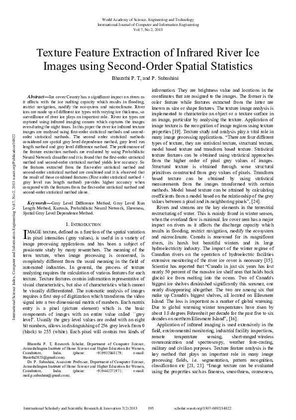 Pdf Texture Feature Extraction Of Infrared River Ice Images Using Second Order Spatial