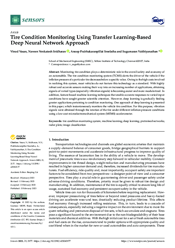 (PDF) Tire Condition Monitoring Using Transfer Learning-Based Deep Neural Network Approach