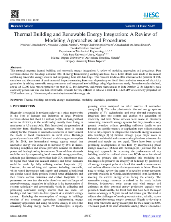 (PDF) Thermal Building and Renewable Energy Integration: A Review of Modeling Approaches and ...