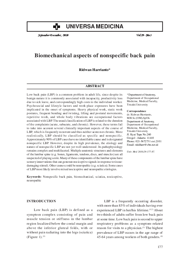 (PDF) Biomechanical aspects of nonspesific low back pain