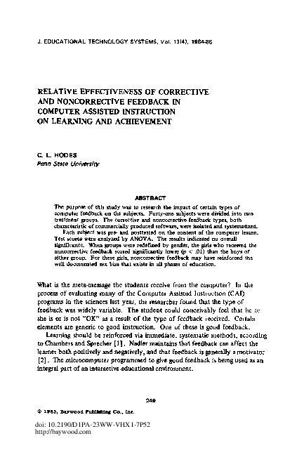 (PDF) Relative Effectiveness of Corrective and Noncorrective Feedback in Computer Assisted ...