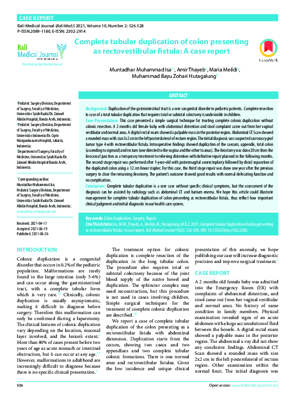 (PDF) Complete tubular duplication of colon presenting as ...