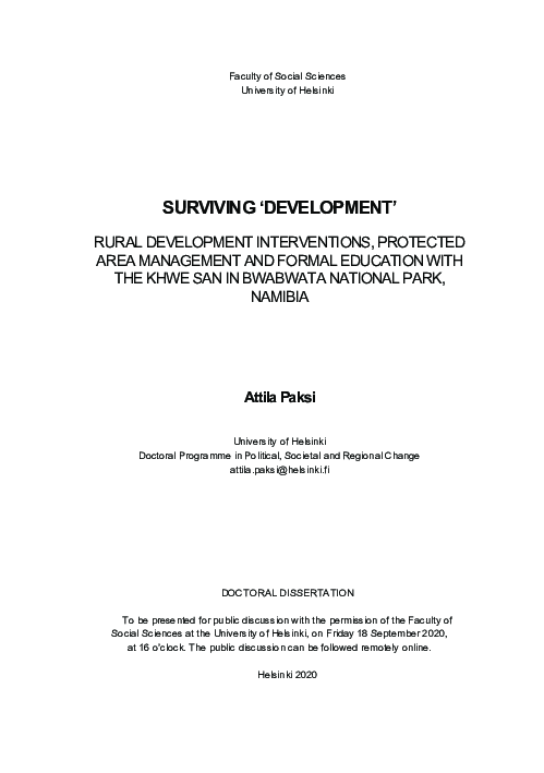 (PDF) Rural Development and Education in Bwabwata