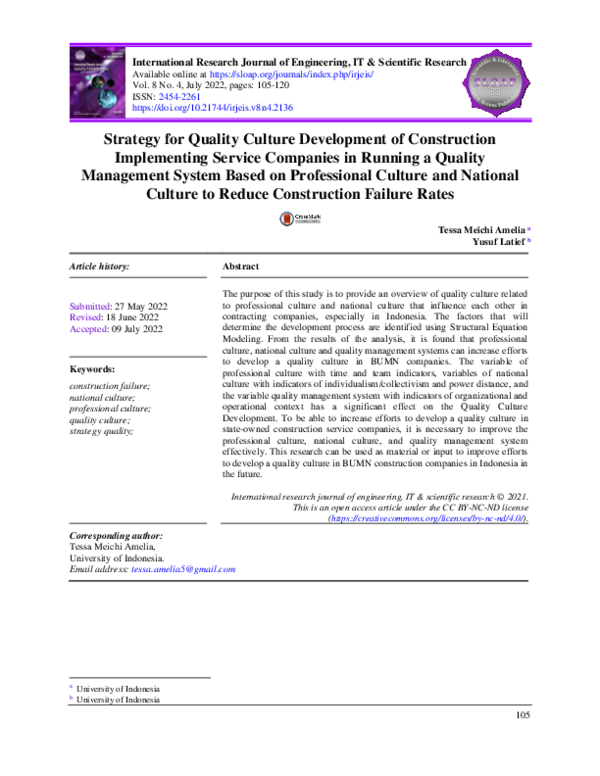 (PDF) Strategy for quality culture development of construction ...