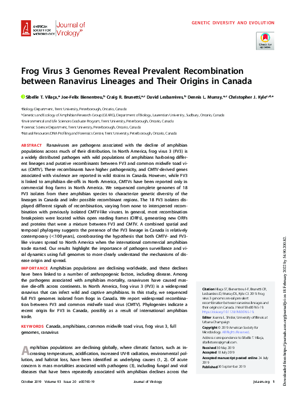 (PDF) Frog Virus 3 Genomes Reveal Prevalent Recombination between Ranavirus Lineages and Their ...
