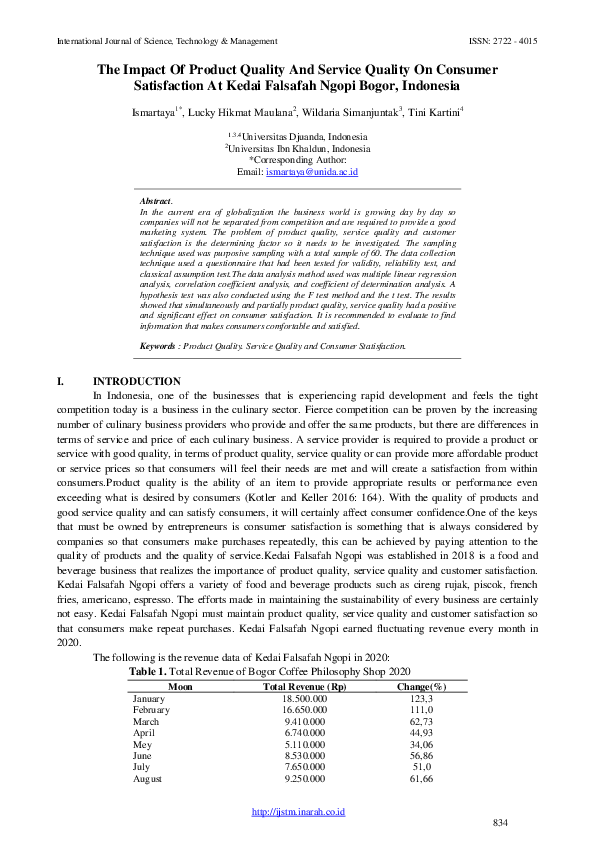 (PDF) The Impact Of Product Quality And Service Quality On Consumer ...