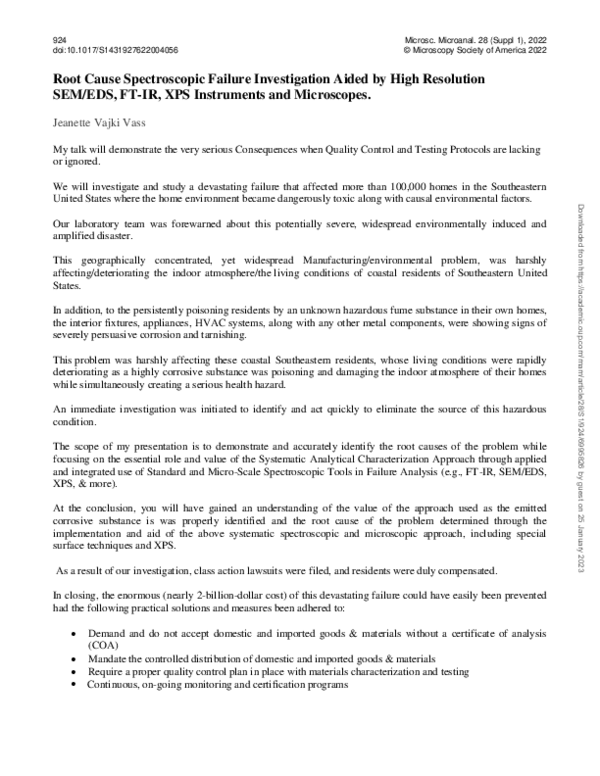 (PDF) Root Cause Spectroscopic Failure Investigation Aided by High ...