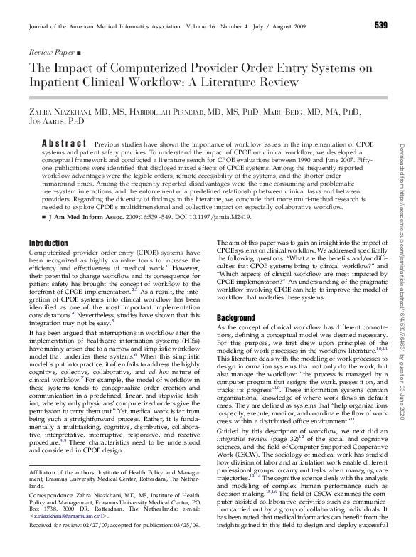 (PDF) The Impact of Computerized Provider Order Entry Systems on Inpatient Clinical Workflow: A ...