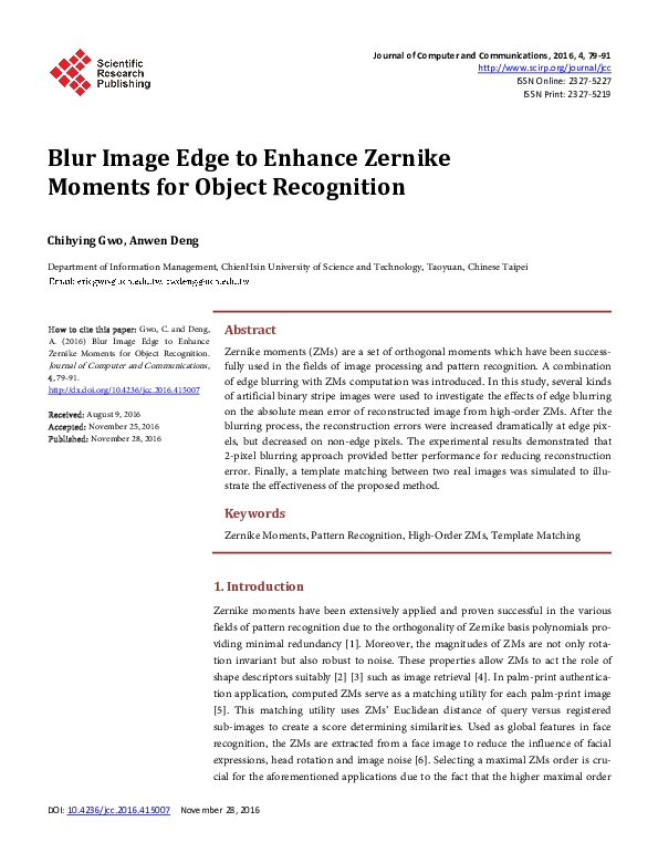 (PDF) Blur Image Edge to Enhance Zernike Moments for Object Recognition
