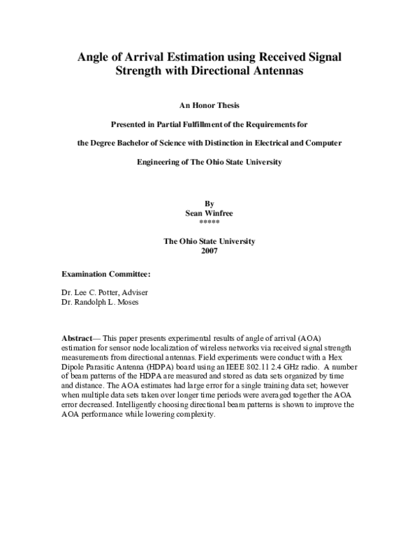 Pdf Angle Of Arrival Estimation Using Received Signal Strength With Directional Antennas
