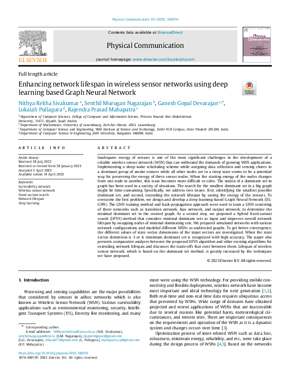 (PDF) Enhancing network lifespan in wireless sensor networks using deep learning based Graph ...