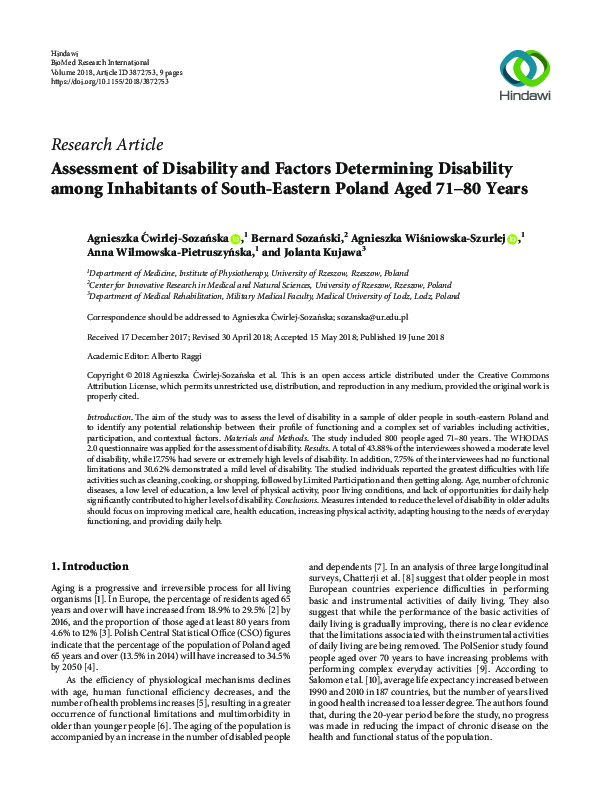 (PDF) Assessment of Disability and Factors Determining Disability among ...