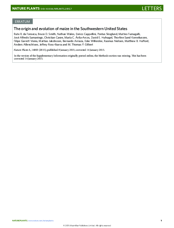 (PDF) The origin and evolution of maize in the American Southwest