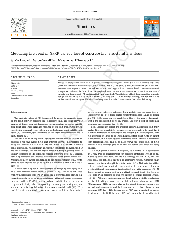(PDF) Modelling the bond in GFRP bar reinforced concrete thin ...