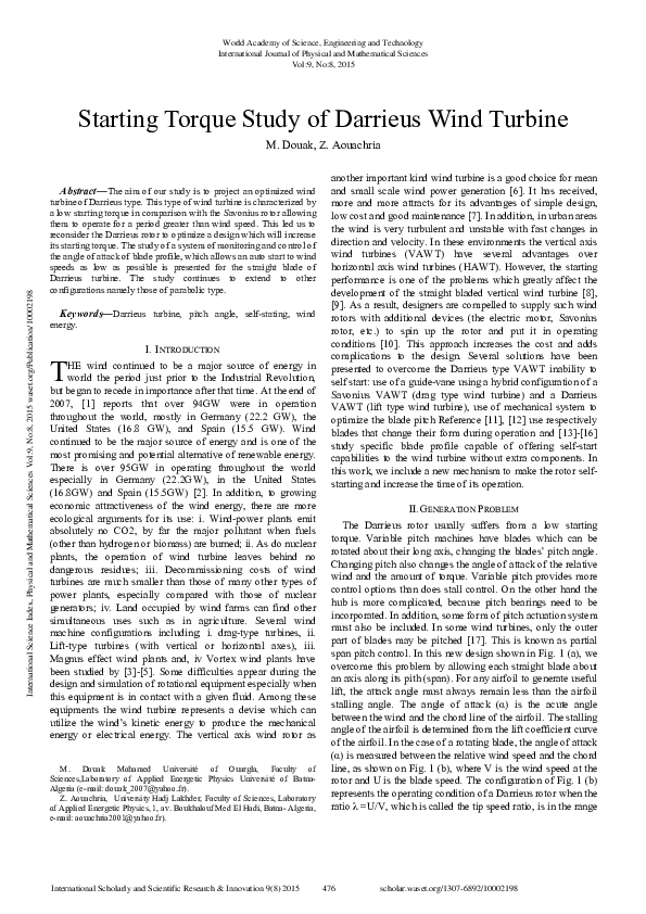 (PDF) Starting Torque Study of Darrieus Wind Turbine