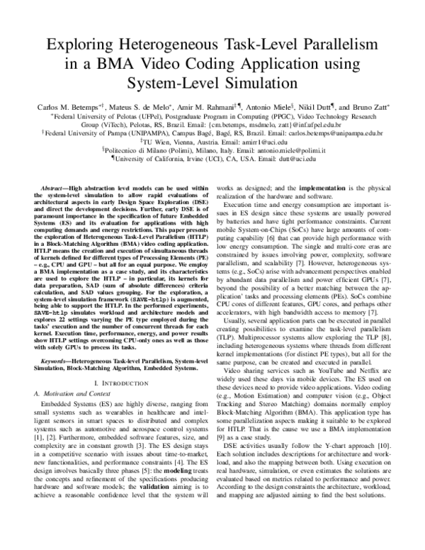 (PDF) Exploring Heterogeneous Task-Level Parallelism in a BMA Video Coding Application using ...